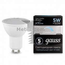 лампа светодиодная Gauss точечная MR16 GU10 5Вт 4100K диммируемая Лампа ...